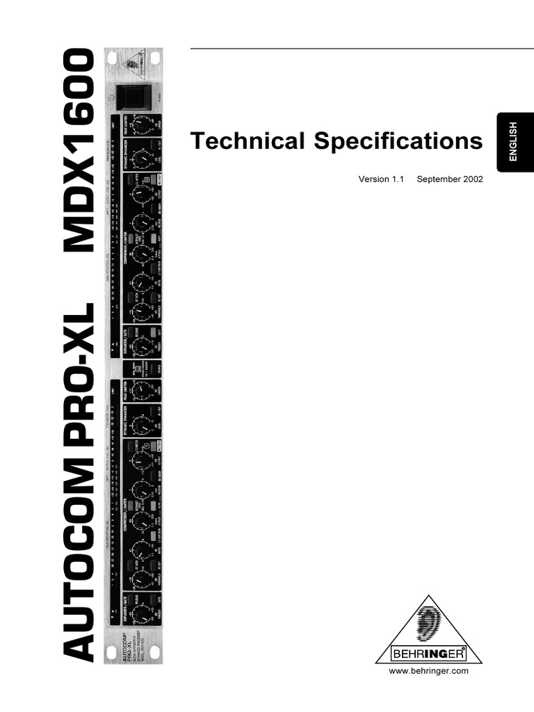 Behringer MDX1600_SPECS_Rev_B | PDF | Recording | Signal Processing