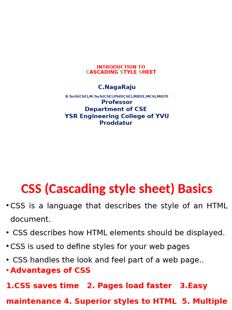 Final CSS Chapter1: Dr.C.Nagaraju Professor of CSE YSREC of YVU Proddature | PDF | Html ...
