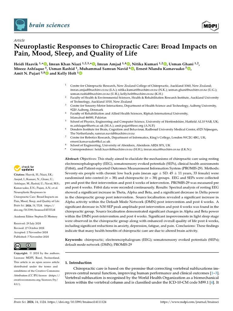 Neuroplastic Responses to Chiropractic Care - haavik 2024 brainsci ...