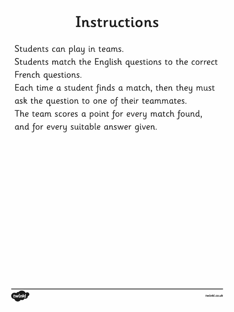 FR2 L 013 Basic Questions Matching Card Game French | PDF