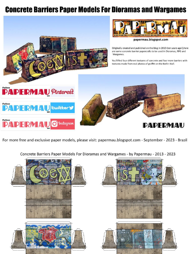 Concrete Barriers Paper Models For Dioramas and Wargames - by Papermau - 2013 - 2023 | PDF
