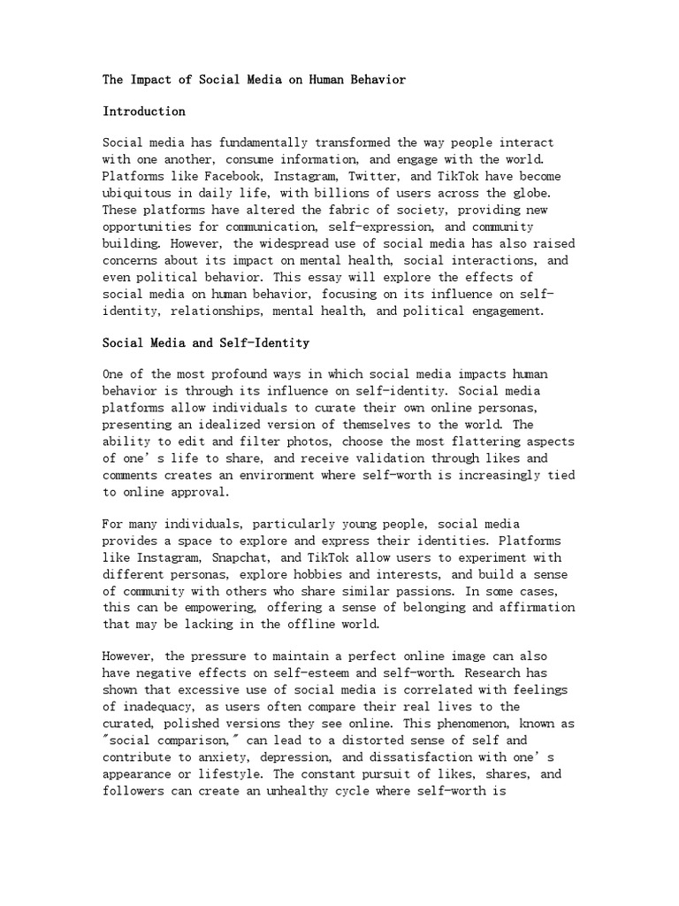 Social Media's Effects on Behavior | PDF | Social Media | Popular ...
