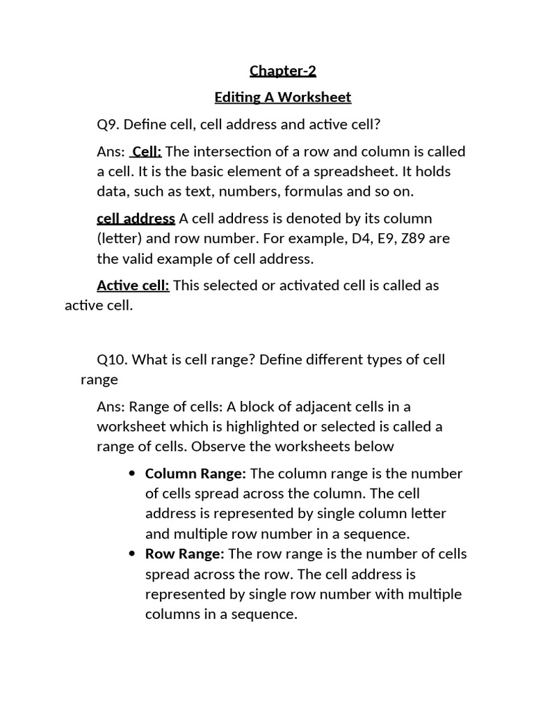 Chapter - 2-Editing A Worksheet-Priya Gupta | PDF | Spreadsheet