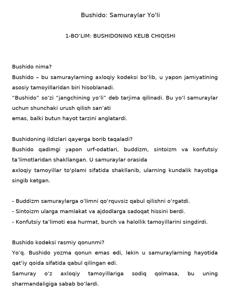 Bushido 1-Bolim | PDF