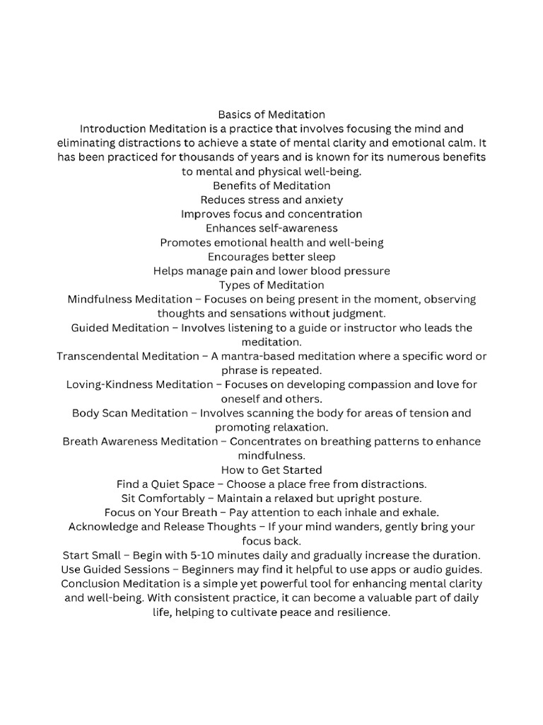 Basics of Meditation | PDF
