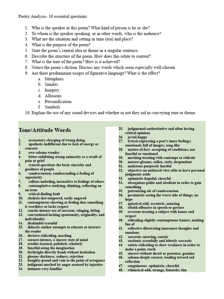 Poetry Analysis 10 Questions 2 | PDF | Poetry