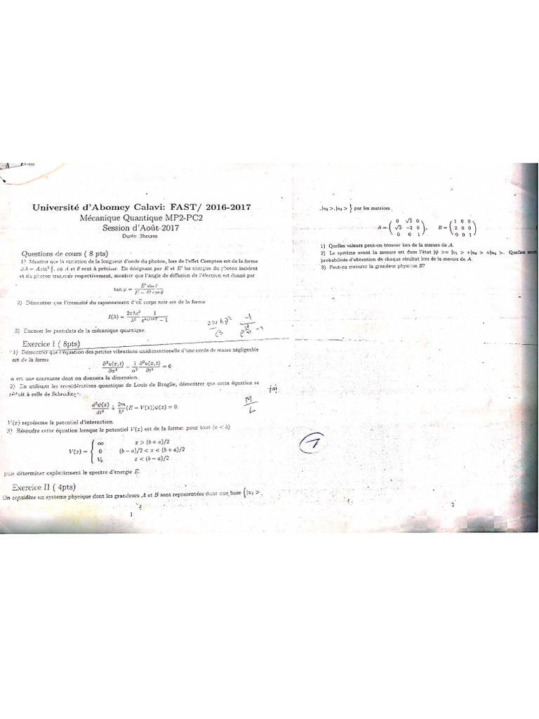 TD Mécanique Quantique Uac | PDF