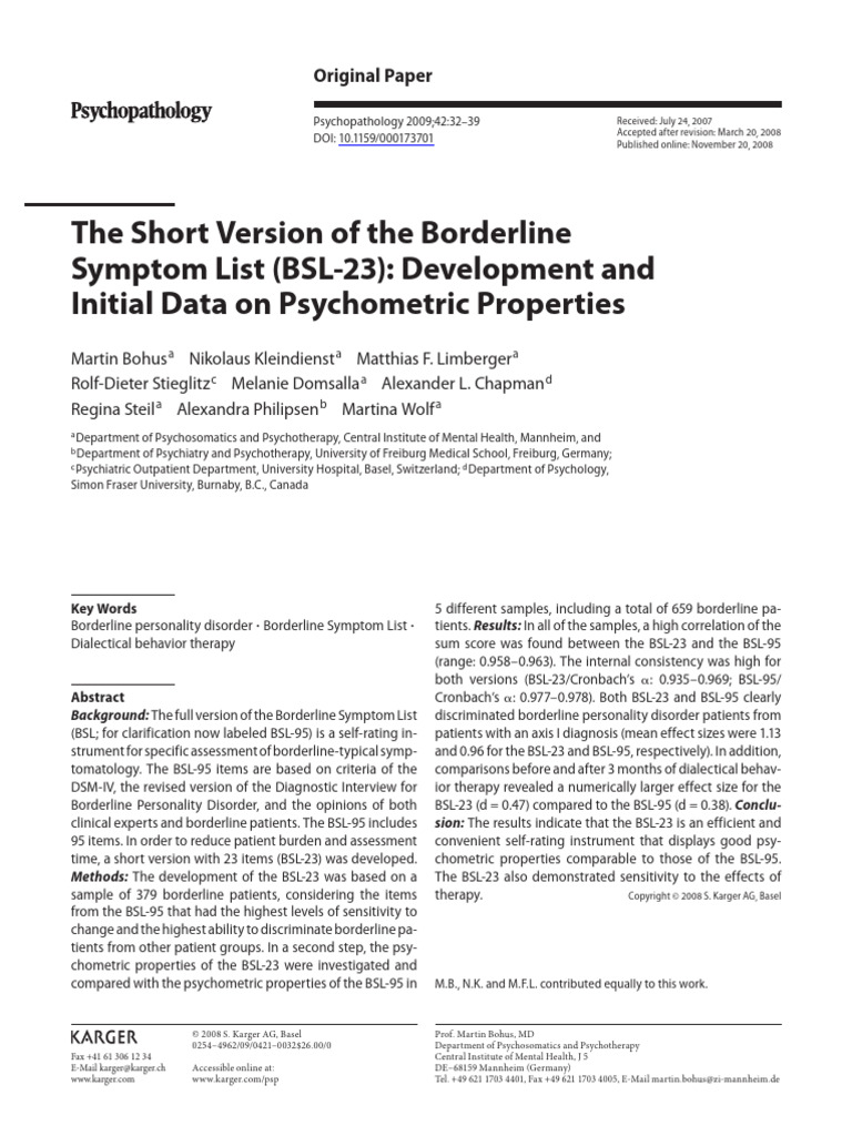 2009 The Short Versionofthe Borderline Symptom List | PDF | Borderline ...