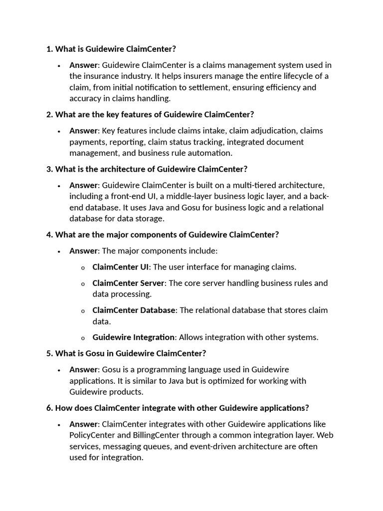 Guidewire Claim Center Interview Questions | PDF | Databases | User ...