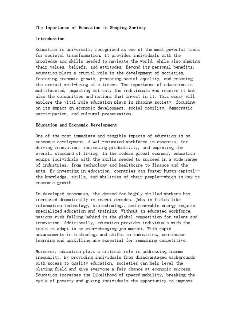 The Importance of Education in Shaping Society | PDF | Social Mobility ...