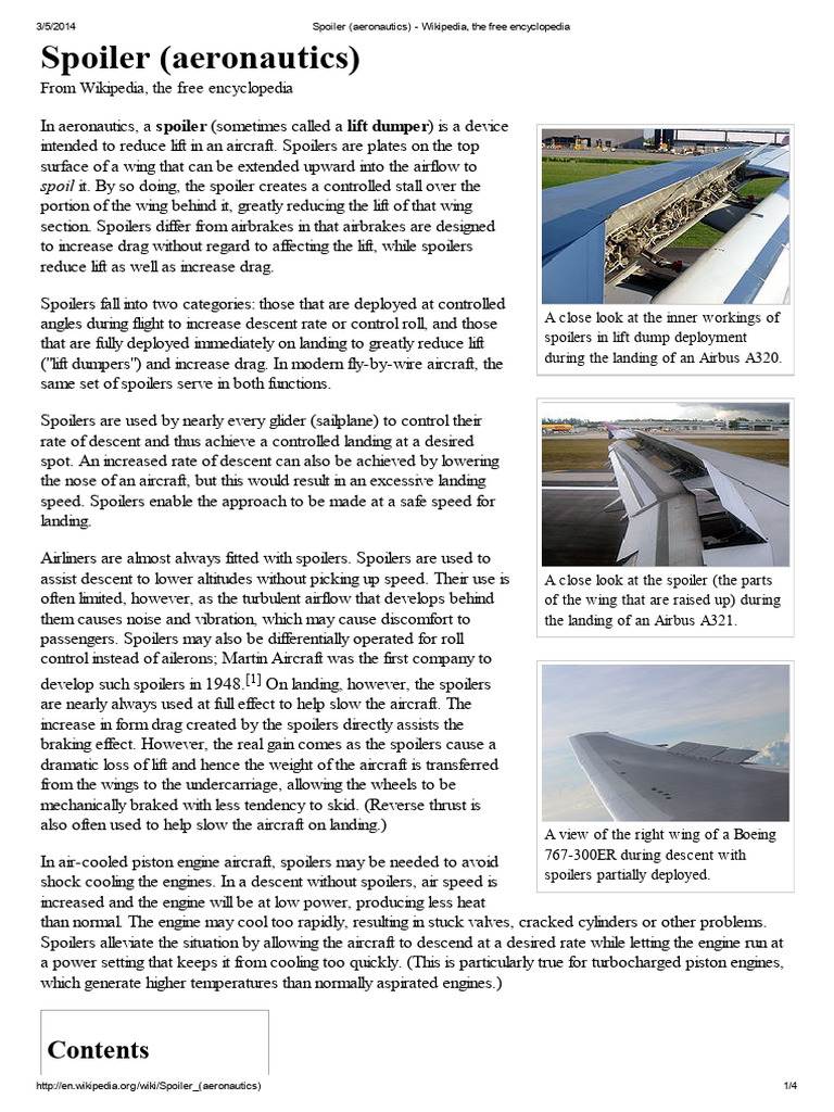 Spoiler (aeronautics) - Wikipedia, the free encyclopedia | PDF ...