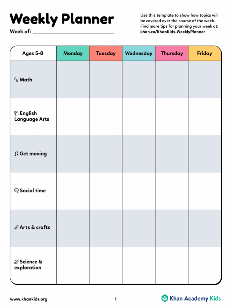 KhanKids WeeklyPlanner Ages5-8 | PDF