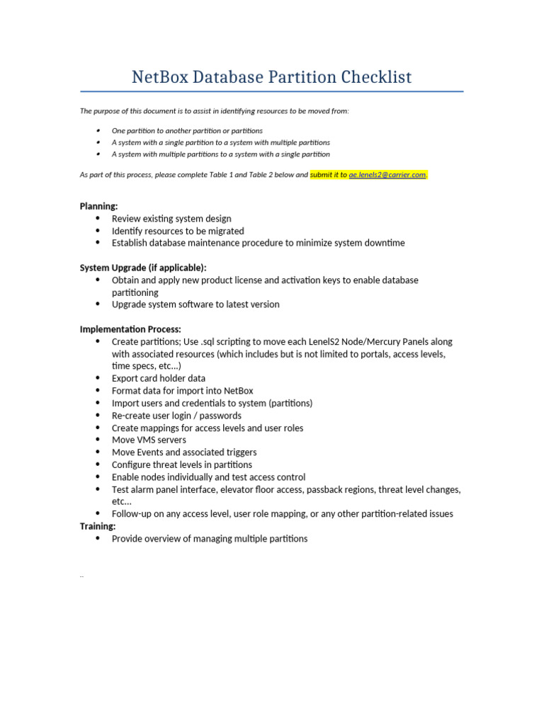 Partition_Migration_Conversion Checklist_5_12_23 | PDF | Databases ...