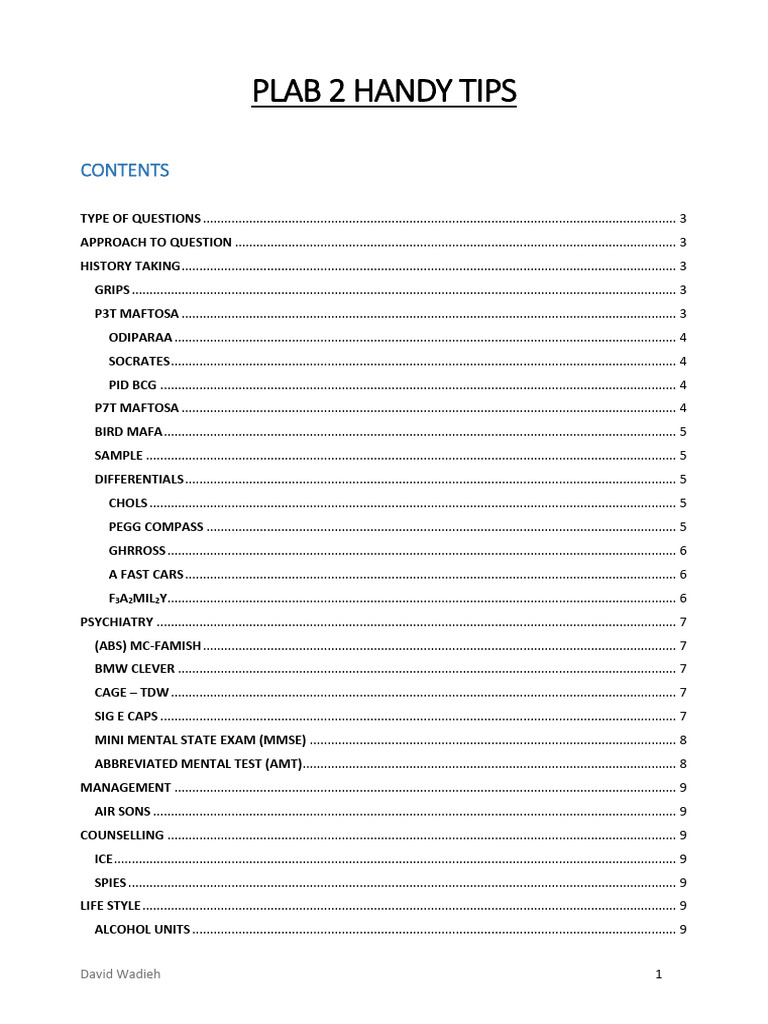 PLAB 2 HANDY TIPS (02)-1 | PDF | Arthritis | Alcoholism