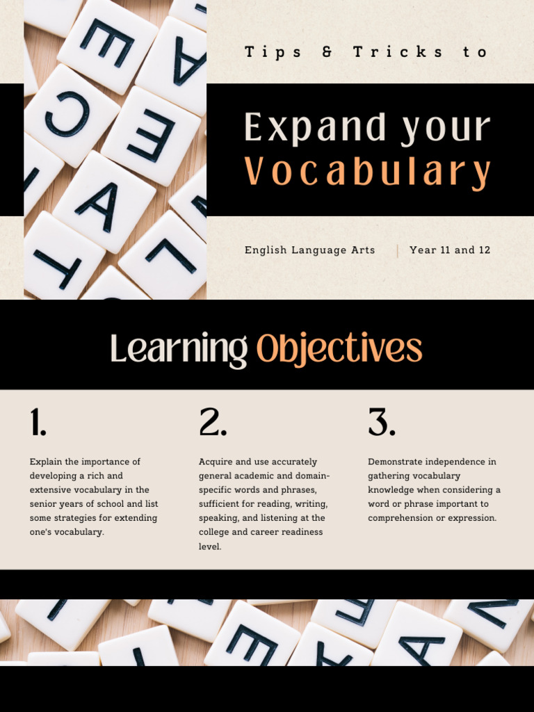 Expanding Your Vocabulary English Presentation in Black Orange Beige ...