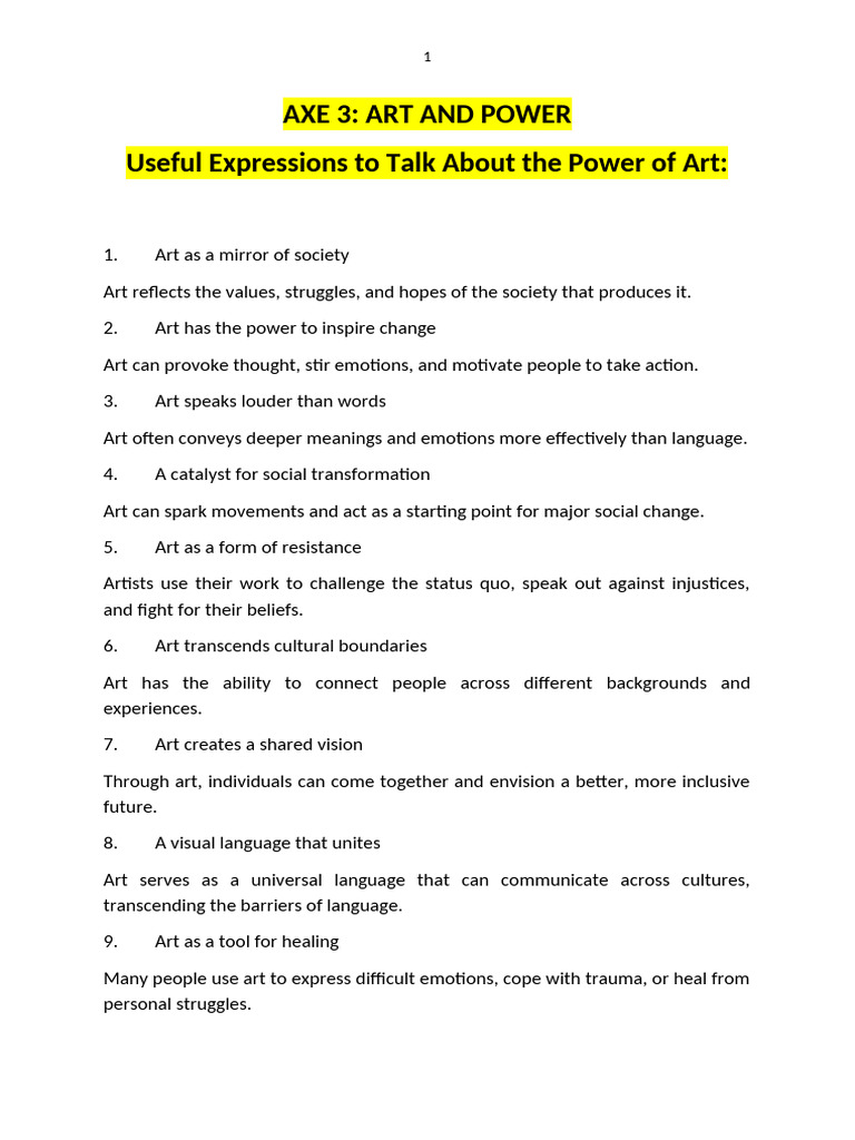 Vocabulary Axe3 Art and Power Speaking Writing Skills | PDF | Truth ...