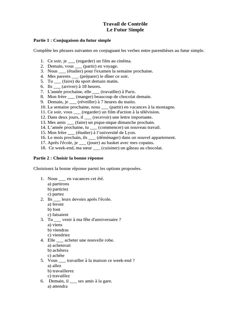 Exercices sur le Futur Simple | PDF