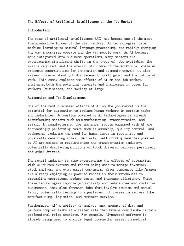 The Effects of Artificial Intelligence On The Job Market | PDF ...
