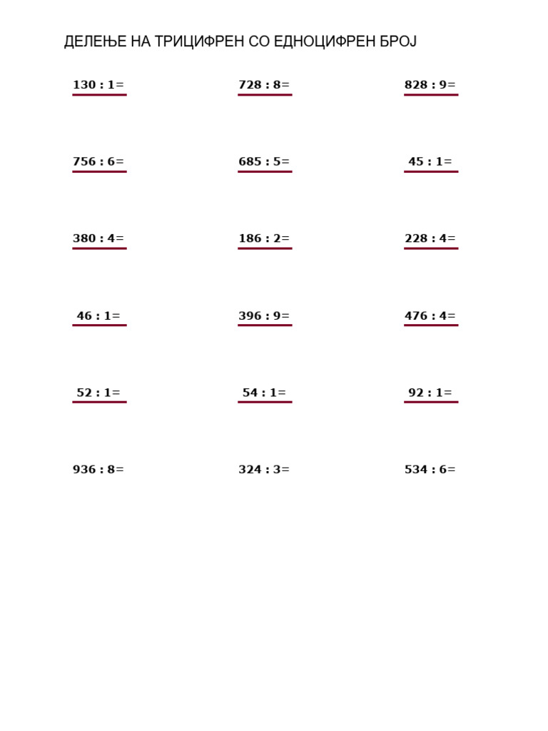 5mat Delenje Na Tricifren So Ednocifren Broj | PDF
