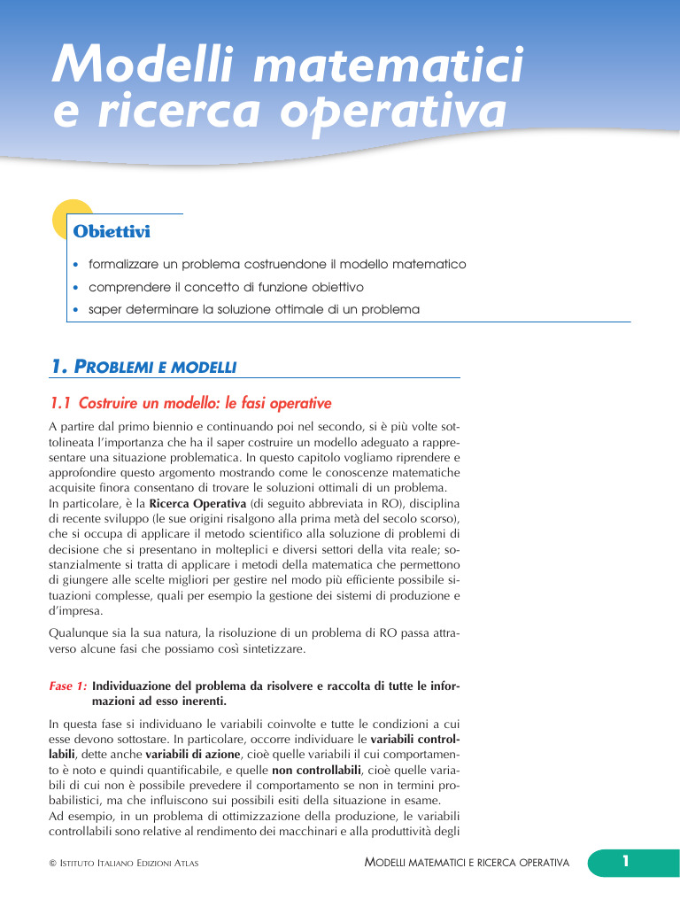Modelli - Matematici - e - Ricerca - Operativa Prima Parte | PDF