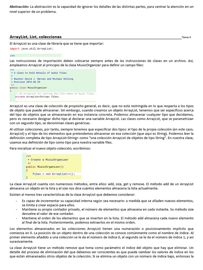Uso de ArrayList en Java | PDF | Objeto (informática) | Constructor (Programación Orientada a ...