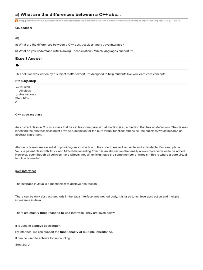 A What Are The Differences Between A C++ Abs Chegg Com | PDF | Class ...