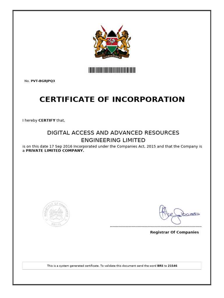 DIGITAL-Company Registration Certificate PDF | PDF