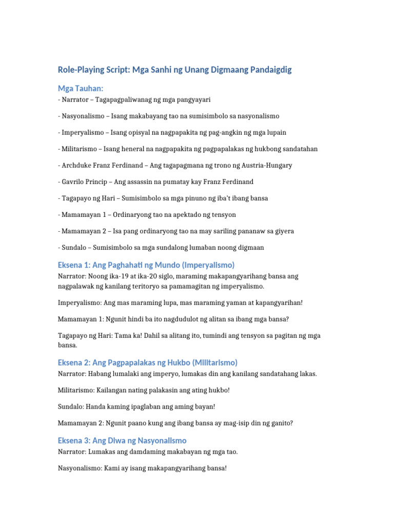 Role Playing Script WWI | PDF