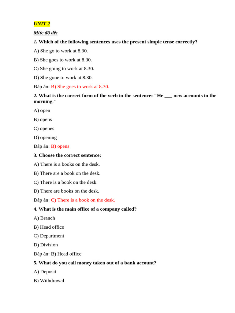 UNIT 2 (questions) | PDF | Banks | Deposit Account