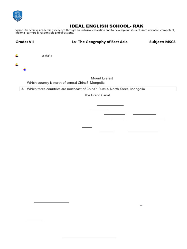 Mscs 7 Geography of East Asia Notes | PDF | East Asia | China