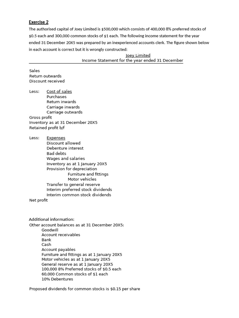 Ch3 Exercise 2 Qa Pdf Dividend Corporations