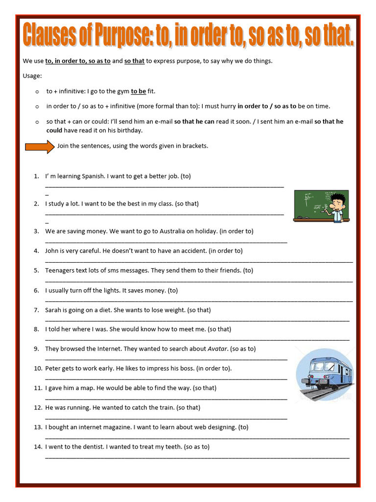 Purpose Connectors in Sentence Formation | PDF
