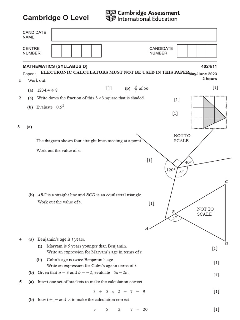 Cambridge O Level Mathematics Papers 2023 | PDF | Area | Mathematics