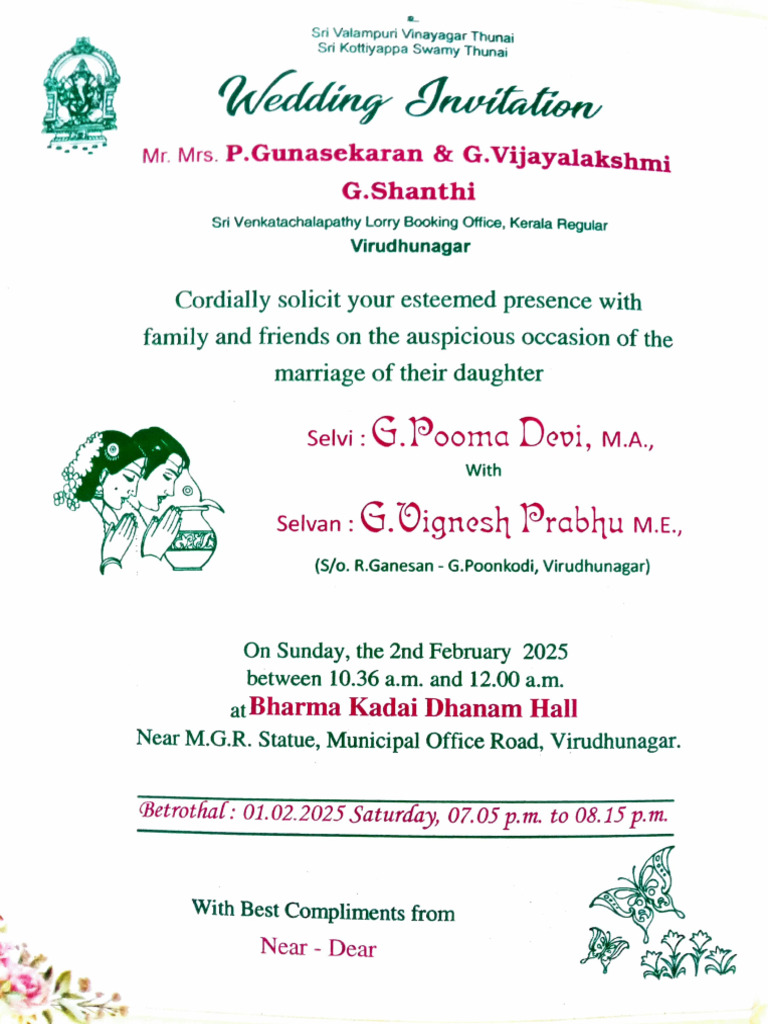 Pooma?Vignesh. Wedding Invitation | PDF