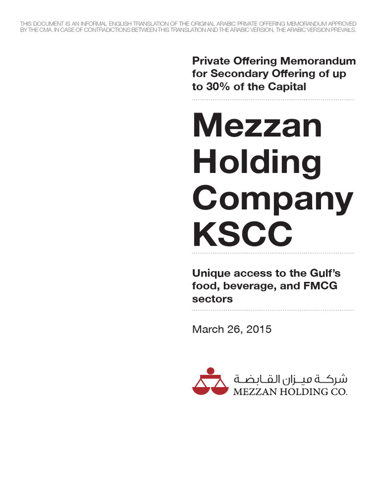 Mezzan Holding Secondary Offering Memo | PDF | Stocks | Dividend