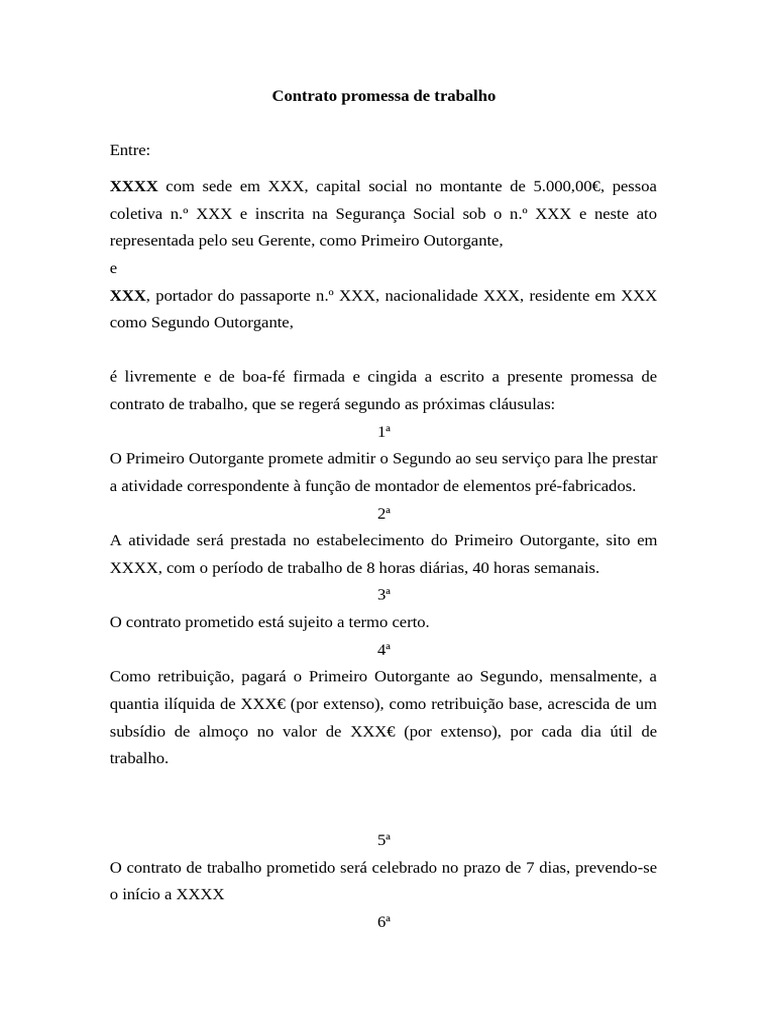 Modelo - Contrato Promessa de Trabalho - Cópia | PDF