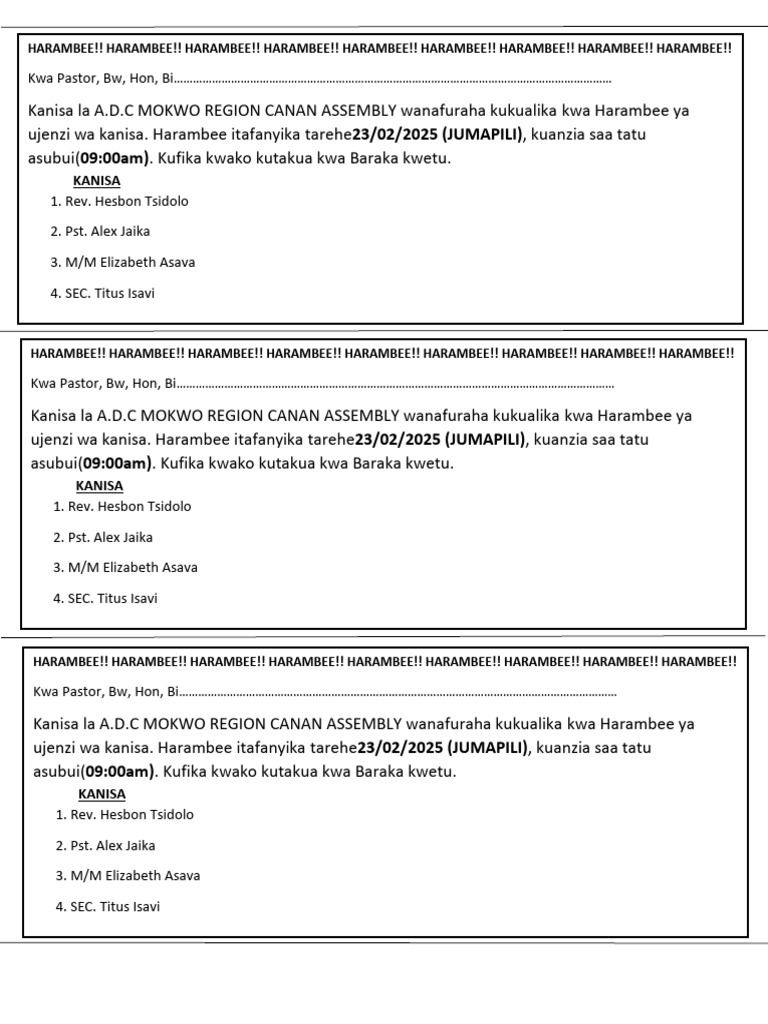 Harambee 3 PG ADC Church | PDF