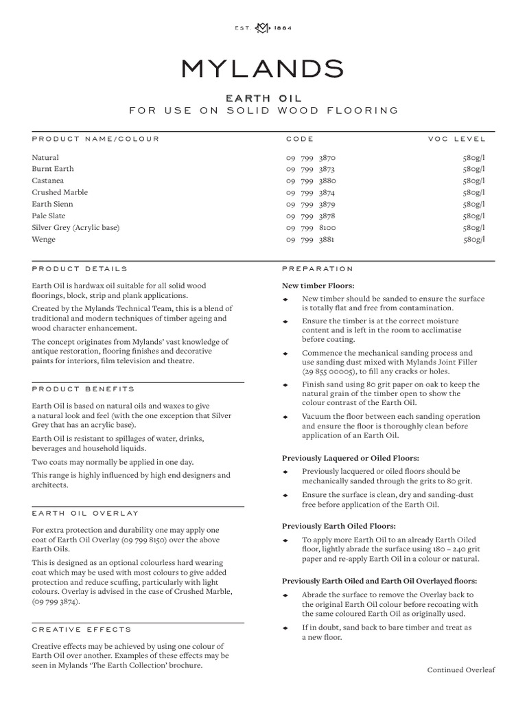 Data Sheet OILS EARTH OIL | PDF | Materials | Building Engineering