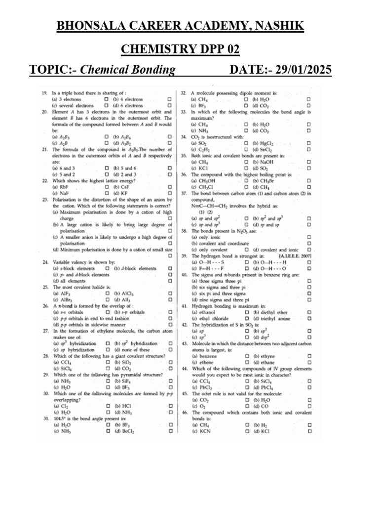 Chemical-Bonding - DPP 02 | PDF