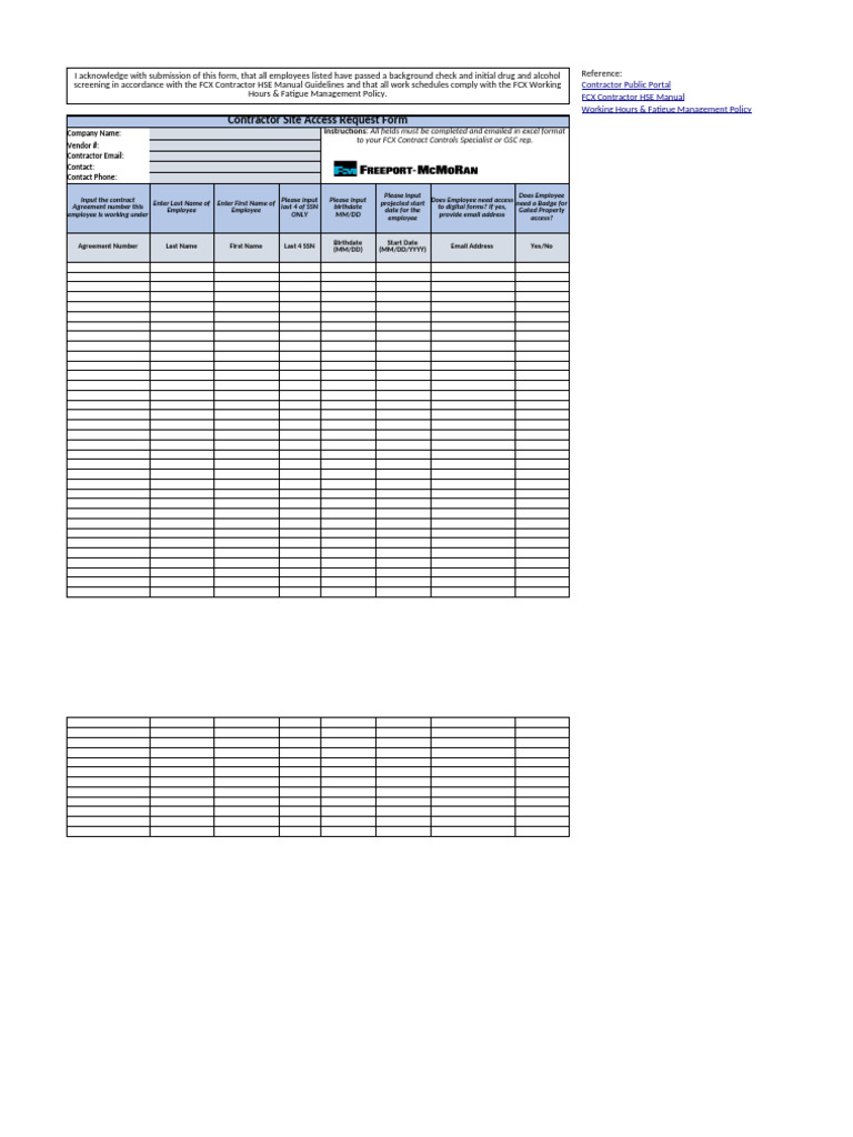 Contractor Site Access Request Form | PDF