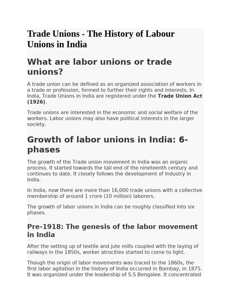 Growth of Trdae Unions in India | PDF | Labour Law | Trade Union