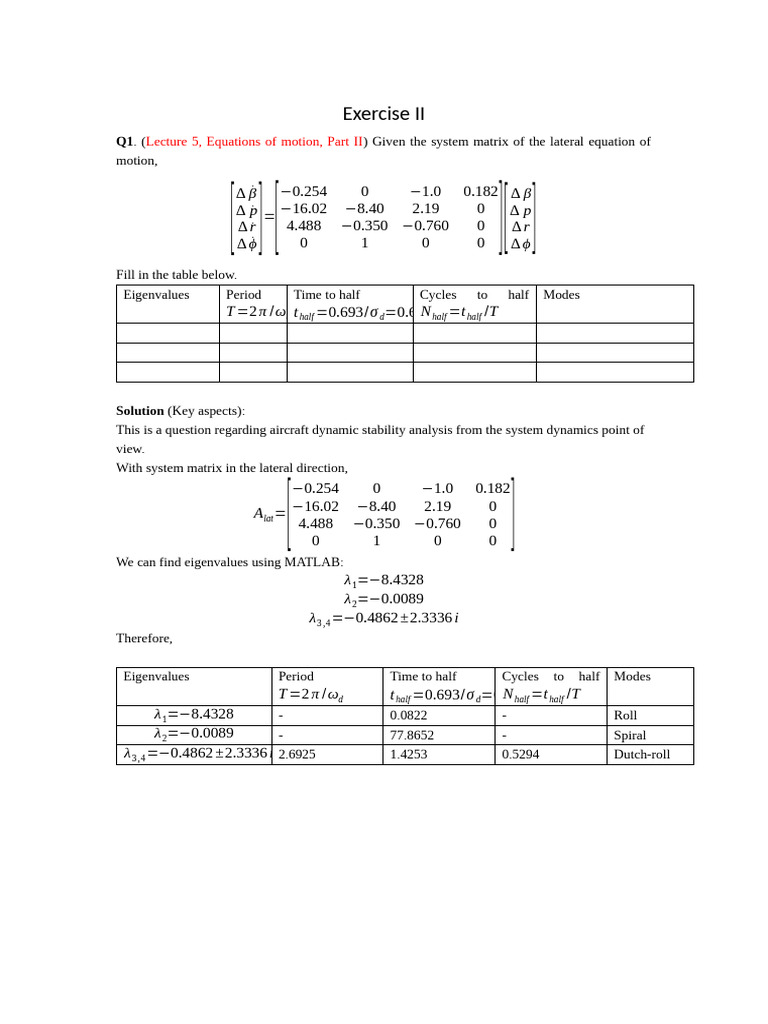 AAE4006 Exercise II With Solutions | PDF | Eigenvalues And Eigenvectors | Aerospace Engineering