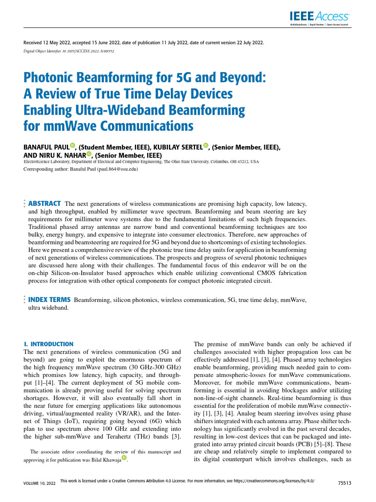 Photonic Beamforming For 5G and Beyond A Review of | PDF | Dispersion ...