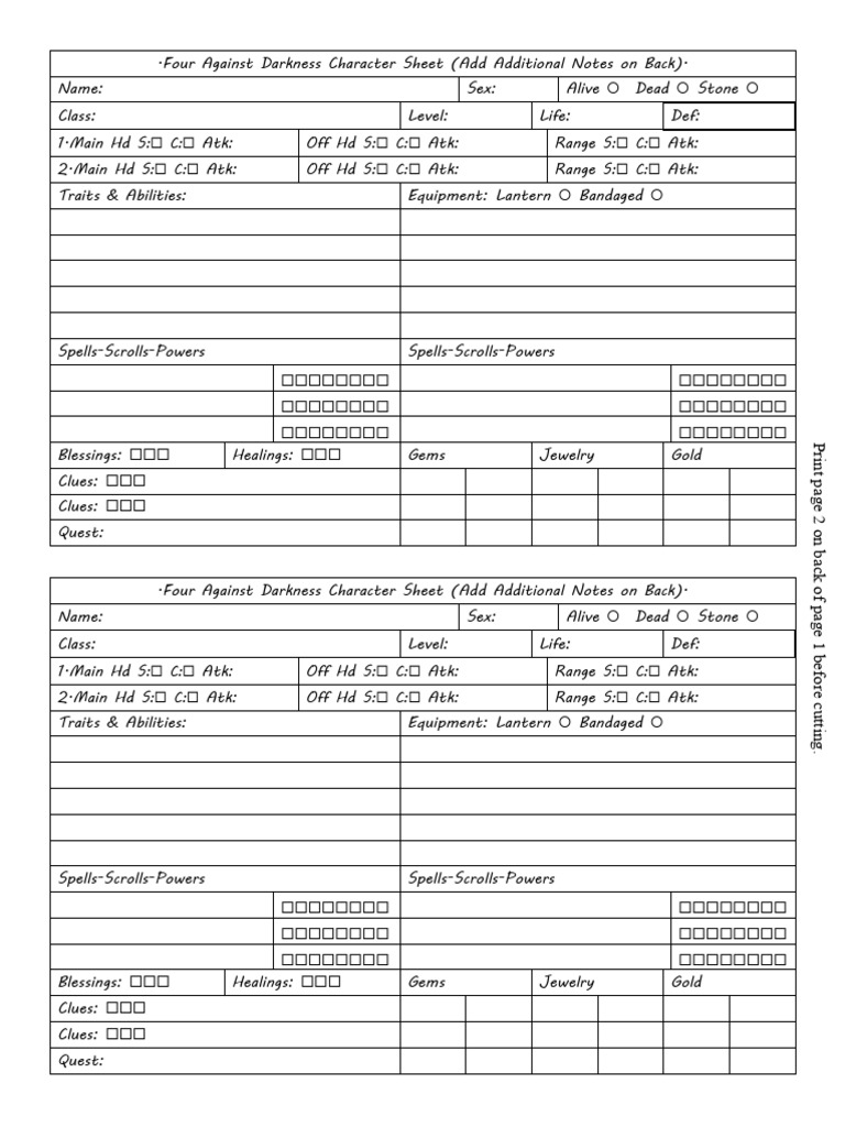 4AD Character Sheet 2 Per Page | PDF