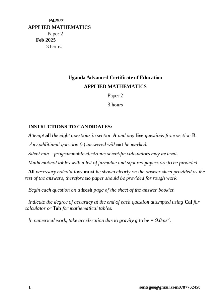 BOT APPLIED MATH 2 2025 | PDF | Force | Mathematics