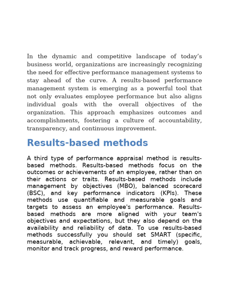 Result Based Performance | PDF | Performance Appraisal | Performance ...