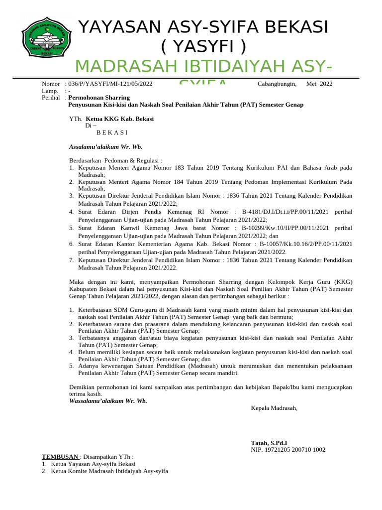 6 - Surat Permohonan Sharing - Kisi2 Dan Naskah Soal | PDF