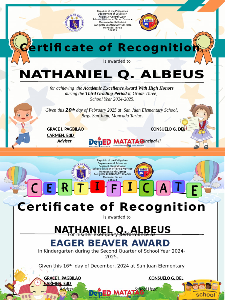 Certificate GRADE 3 | PDF | Philippines