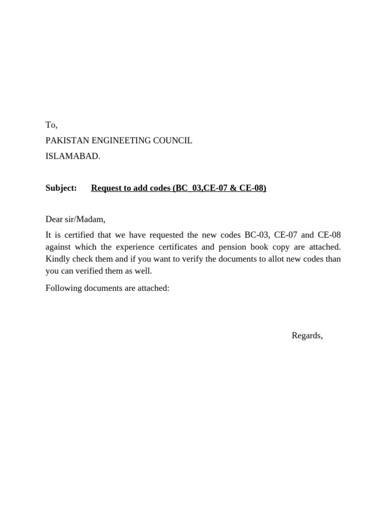 PEC Code Addition Request | PDF