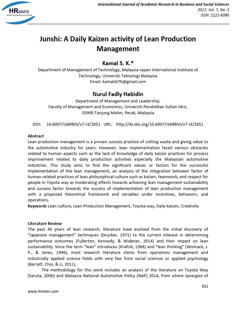 Junshi_A_Daily_Kaizen_activity_of_Lean_Production_Management1 | PDF ...